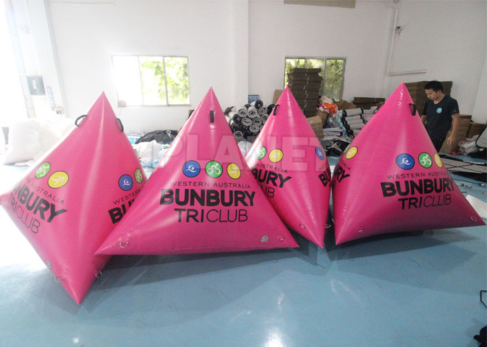 Pink Triangular Inflatable Marker Buoys For Swim Event , Yellow ...